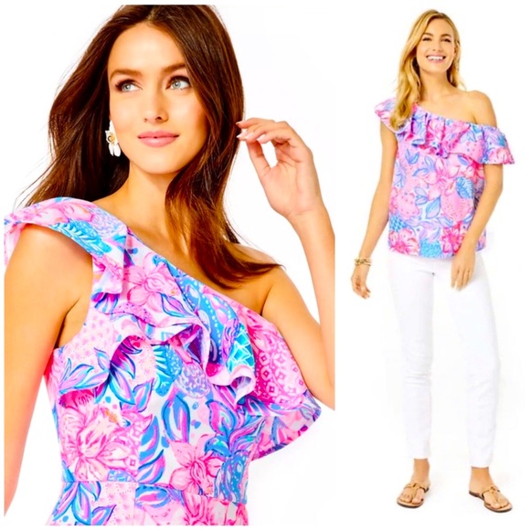 Lilly Pulitzer | Tops | Nwt Lilly Pulitzer Zeldie Oneshoulder Ruffle ...